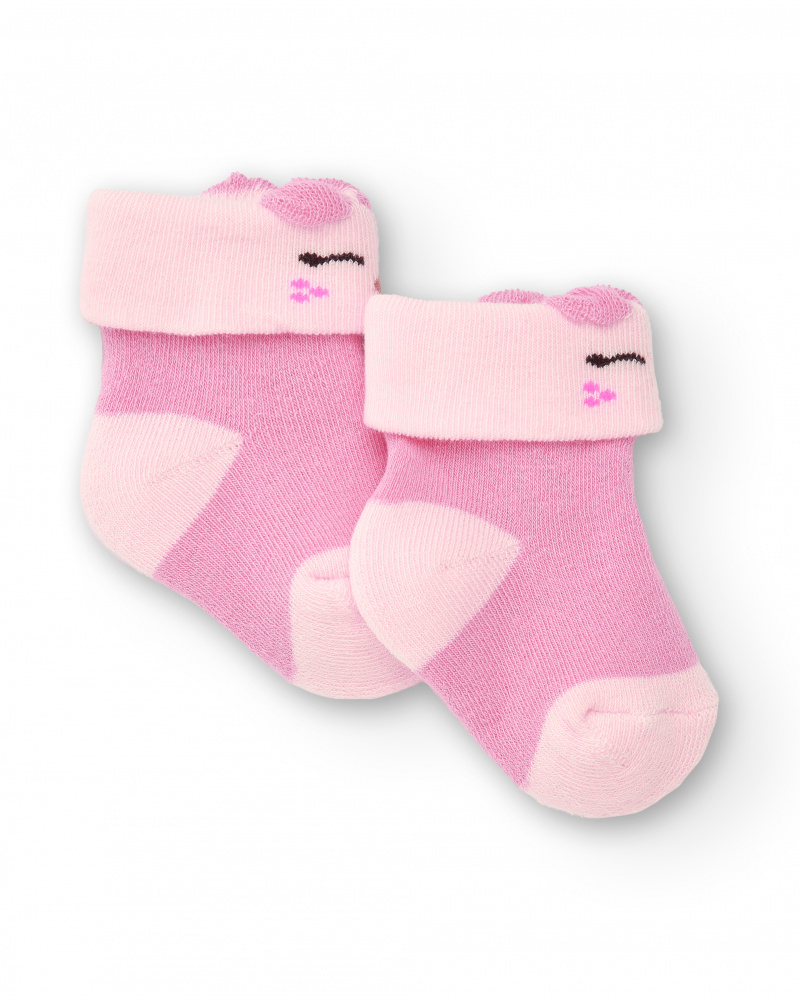 Girls pink socks with 3D detail Hedgehog Forest collection tuc tuc
